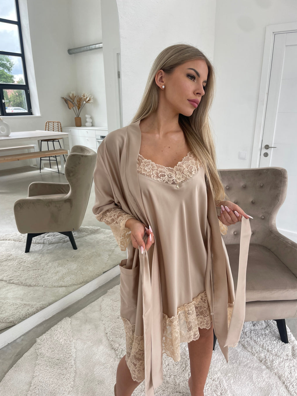 Nightwear robe set: LATTE & CHAMPAGNE – ZIGZAG FACTORY